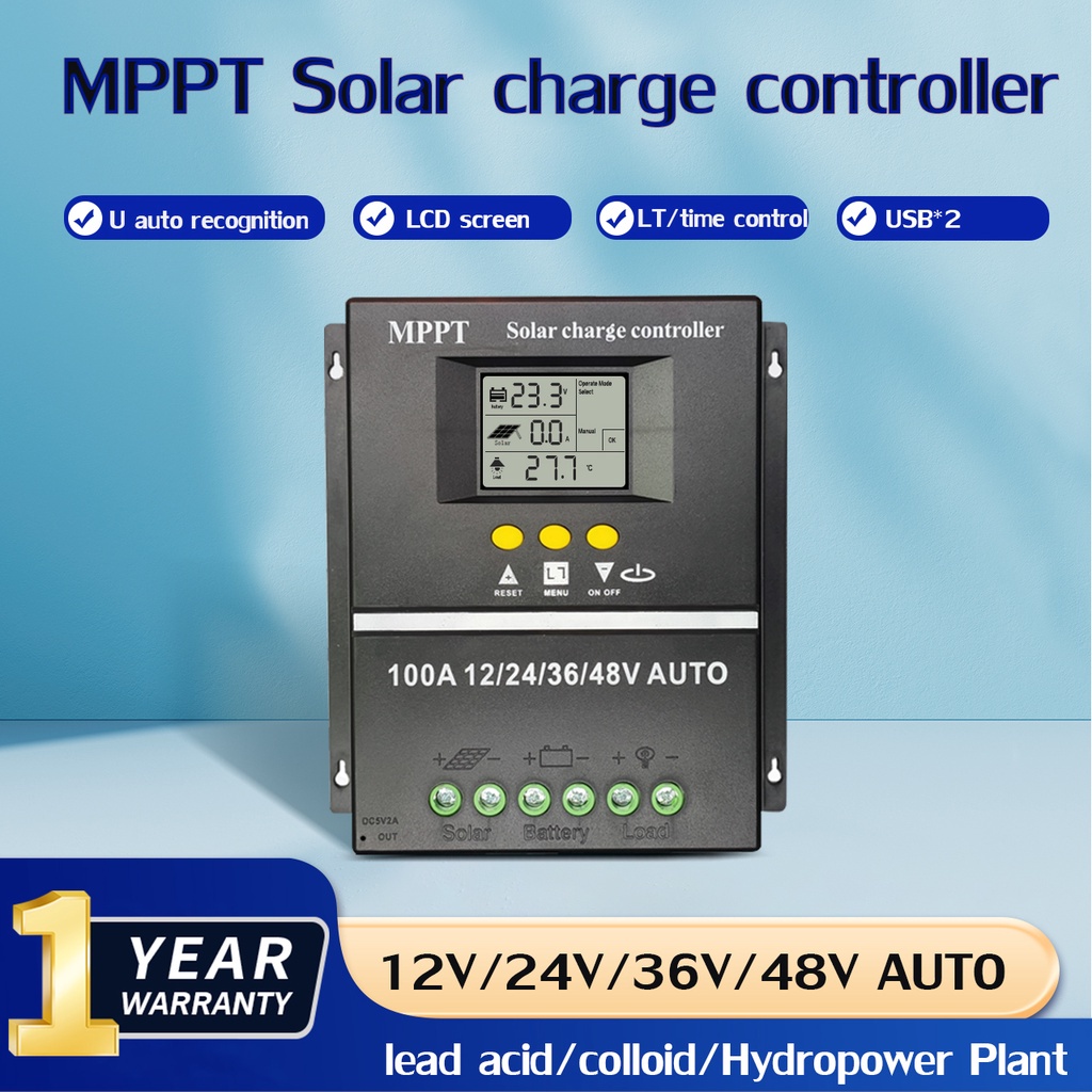 MPPT Solar Ccontroller 30A/ 60A/100A 12V 24V 36V 48V AUTO Battery Charger with LCD | Shopee ...