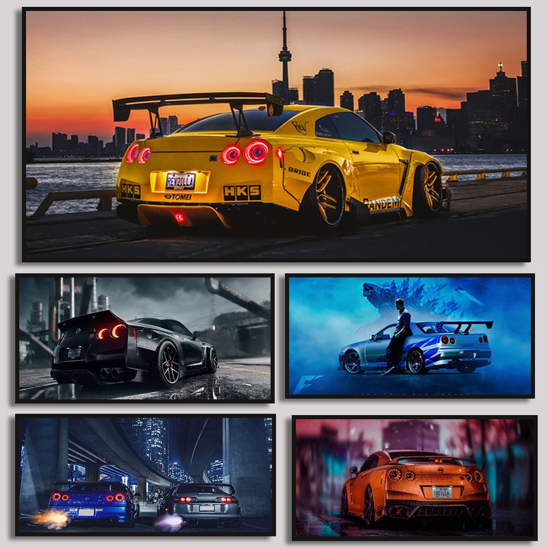 Japanese Black Car Wall Art Picture Nissans Skyline GTR R34 Vehicle ...