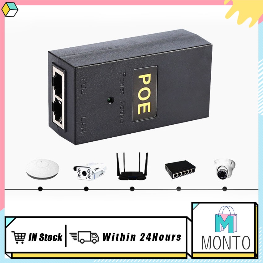48V 0.5A / 24V 1A POE Adapter 24W Desktop POE Power Injector Ethernet ...