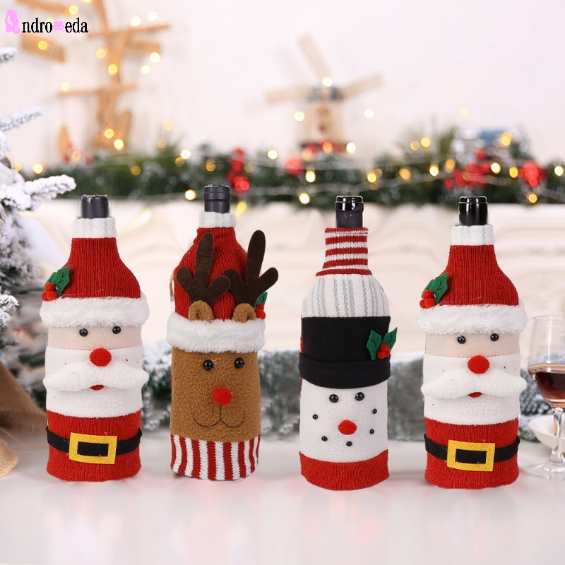 1Pc Christmas Cartoon Santa Claus Snowman Elk Red Wine Champagne Bottle ...