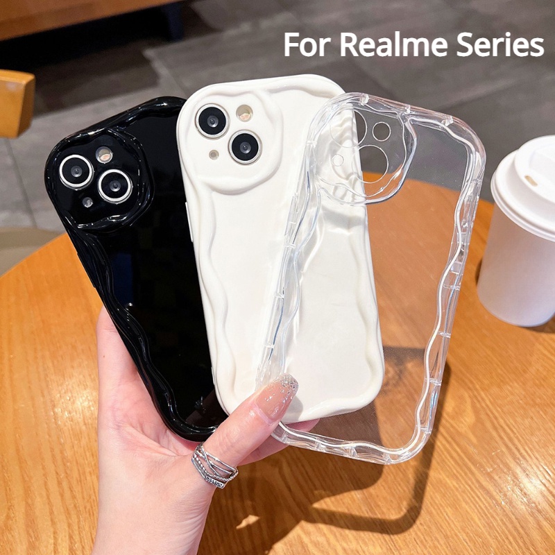 For Realme Note 50 12 11 10 9 8 7 6 5 Pro 9i 8i 7i 5i 6i C17 Soft Clear Cover Cream Wave Frame ...