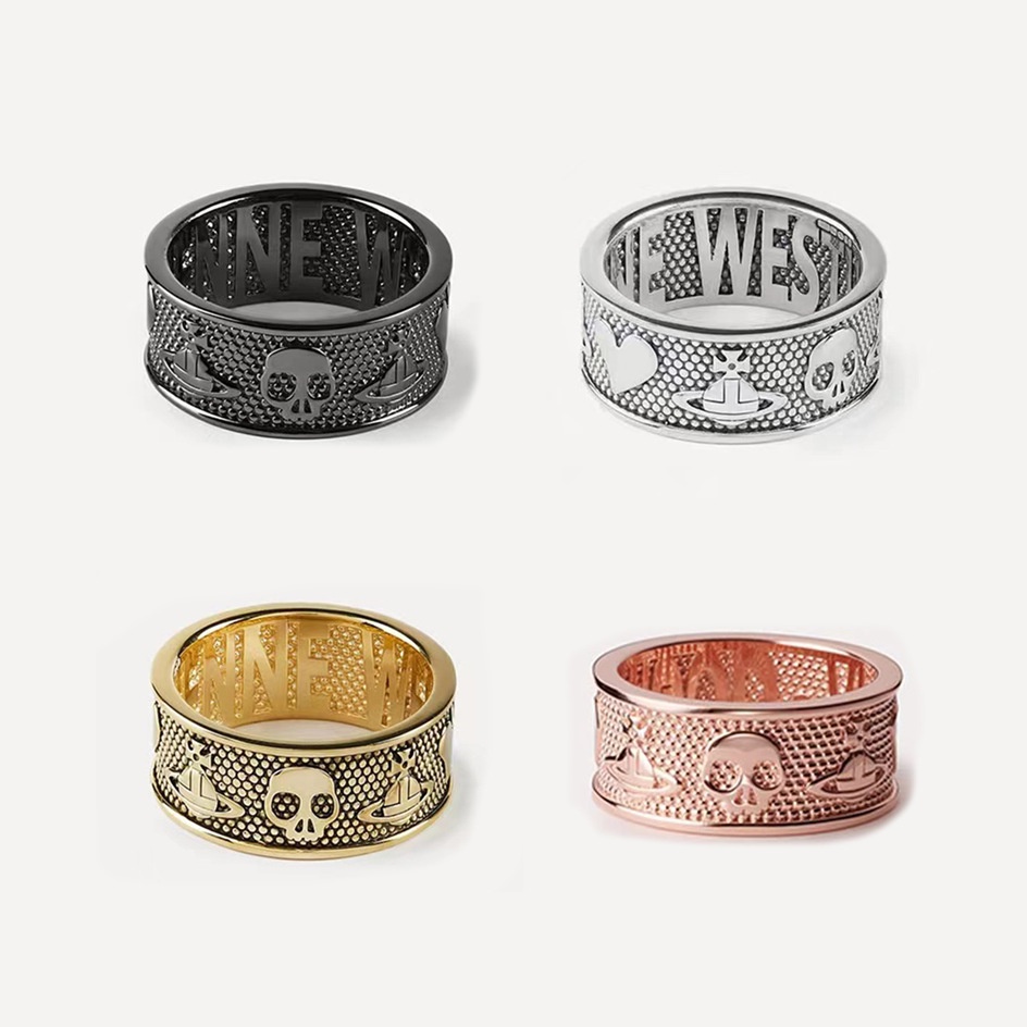 High Version Westwood Vivienne Punk Wide Face Skull Saturn Ring ...