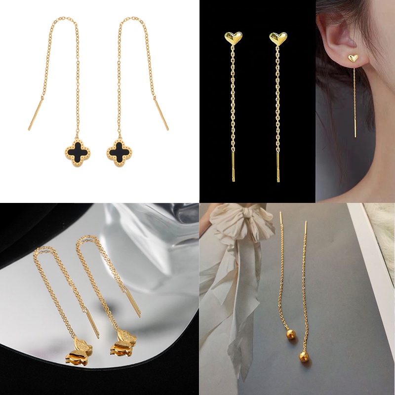 Tiktak Never Fade Earrings Waterproof Gold Beads Four Leaf Grass ...