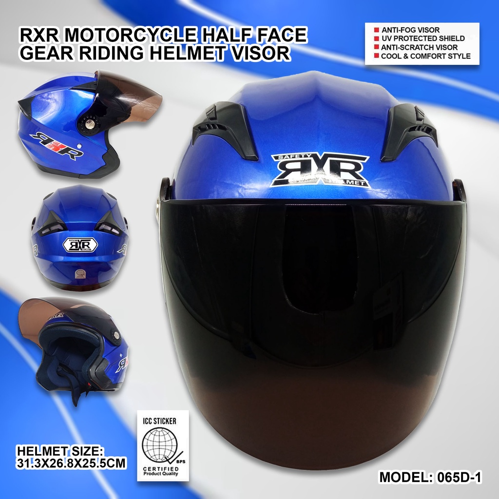 RXR Motorcycle Half Face Gear Riding Helmet Visor w/ ICC (BPS) Model: 065D-1 | Shopee Philippines