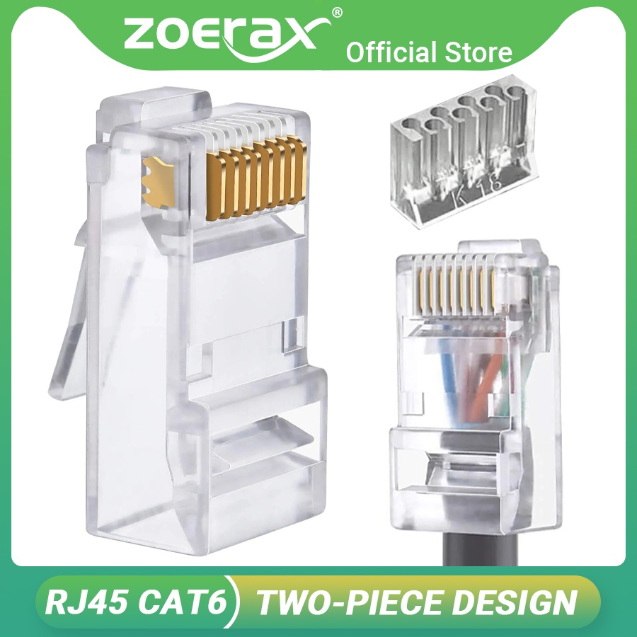 ZoeRax Cat6 RJ45 Connectors, Cat 6 2-Piece RJ 45 Ends, UTP 8P8C ...