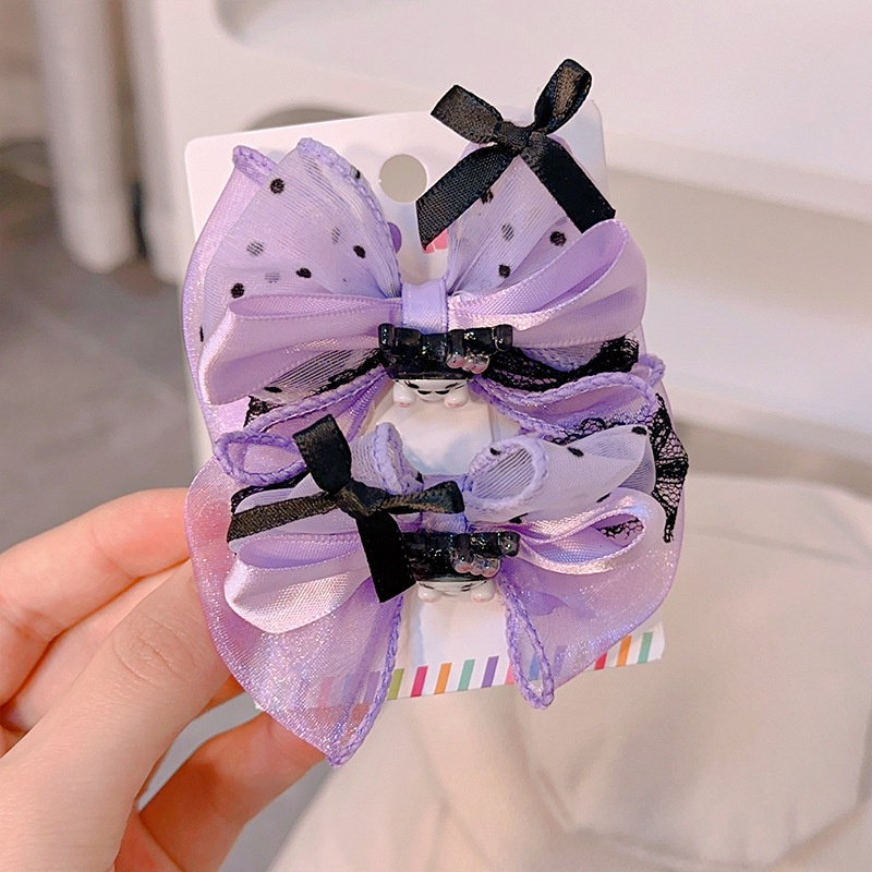 Hand-made Black Purple Color Kuromi Hair Accessories Girls Bow Hairpin ...