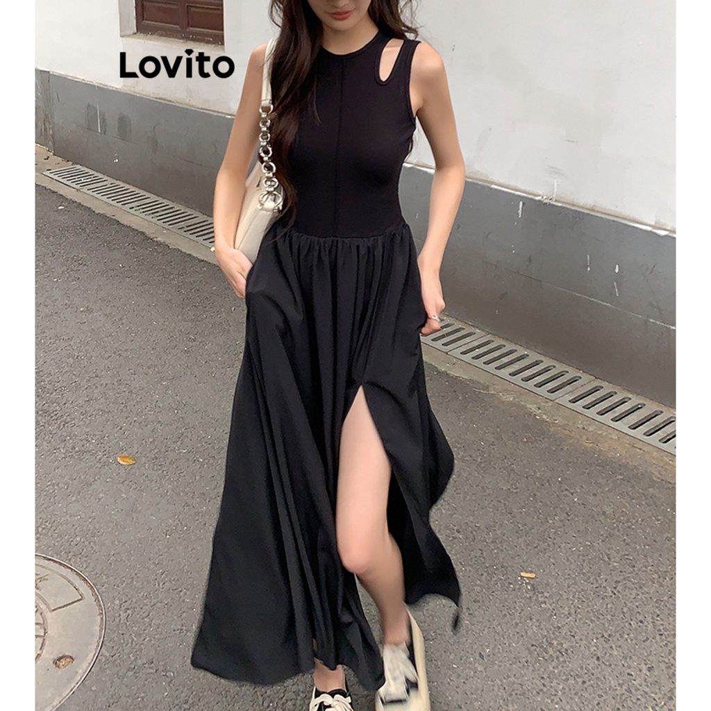 Lovito Women Split Cut Out Dress LNE38469 (Black) | Shopee Philippines