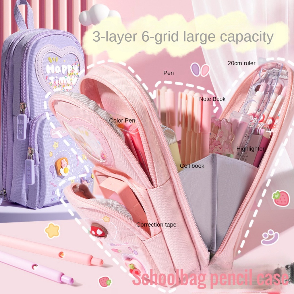 Pencil Case Pen Bag 3 Layers 6 Pocket Large Capacity with Zipper ...