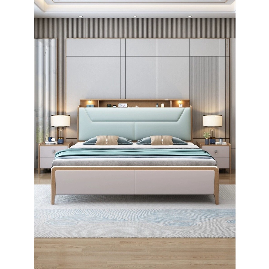 Solid wood bed modern double bed master bedroom king size 1.8m bedroom ...