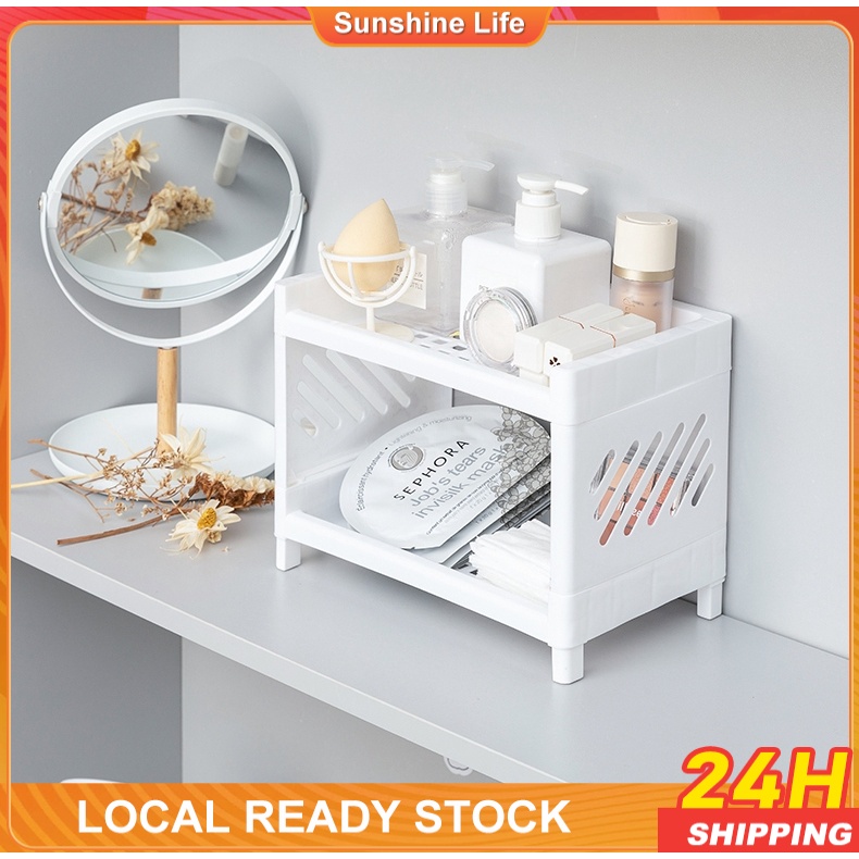 2 Layers Simple Folding Desktop Storage Rack Shelf Student Dormitory ...
