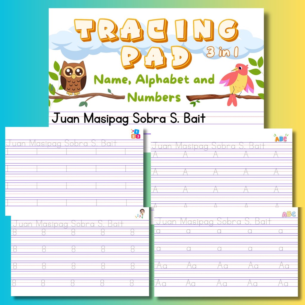Tracing Pad for Kids 3 IN 1 name, alphabet and numbers for Beginners (3 ...