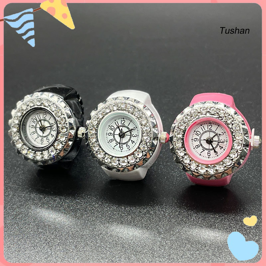 [Ts] Finger Watch Ring Stretchy Hip-hop Casual Round Dial Luxury Men ...