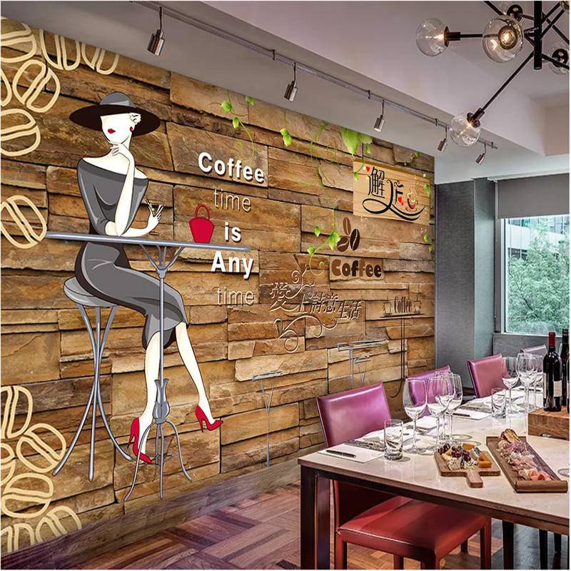 Custom 3d Vintage Brown Stone Brick Pattern Mural Wallpaper For Cafe ...