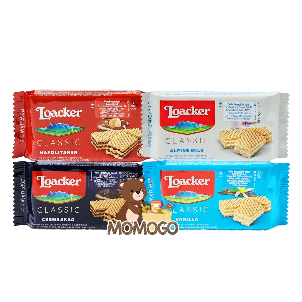 Loacker WAFER CLASSIC VANILLA/CREMKAKAO/NAPOLITANER/ALPPINES MILK ...
