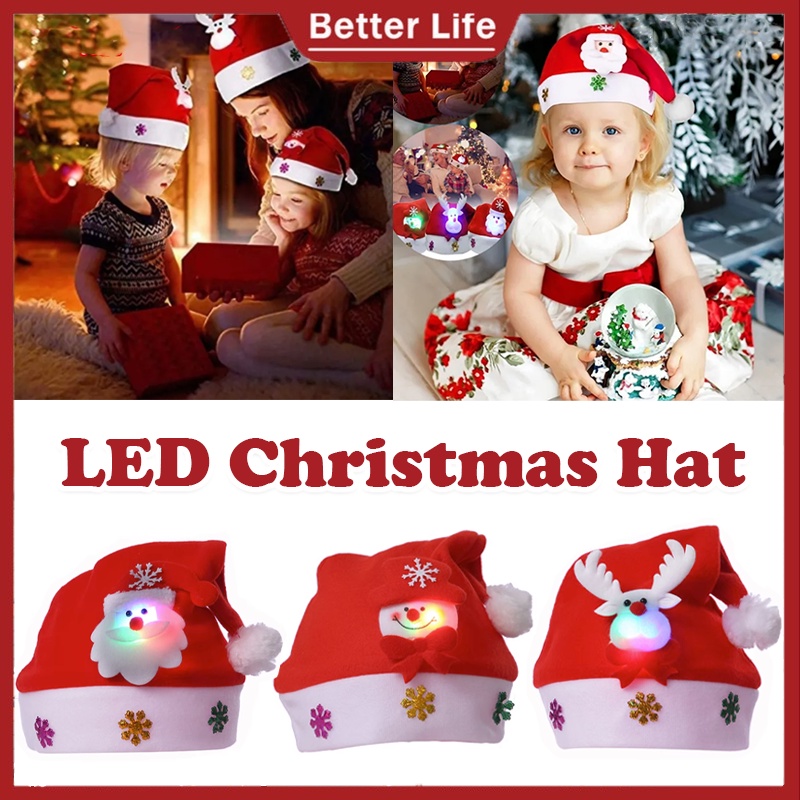 Christmas LED Hat Cute Kids Adults Santa Claus Snowman Cap New Year ...