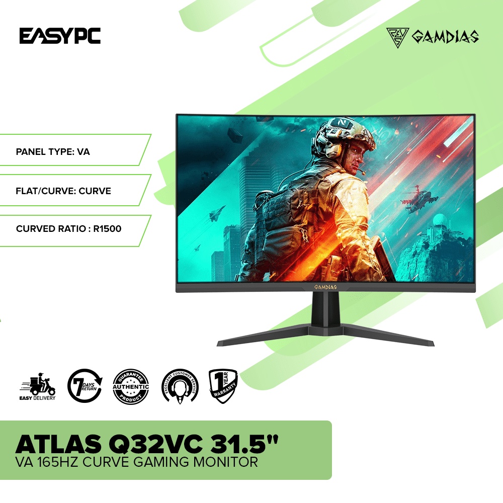 EasyPC| GAMDIAS ATLAS Q32VC/DHD32C Curved Gaming Monitor| 31.5 inch| VA ...