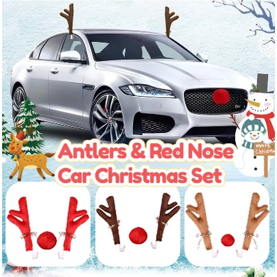 Reindeer Antlers and Red Nose for Car Christmas Set Car Universal ...