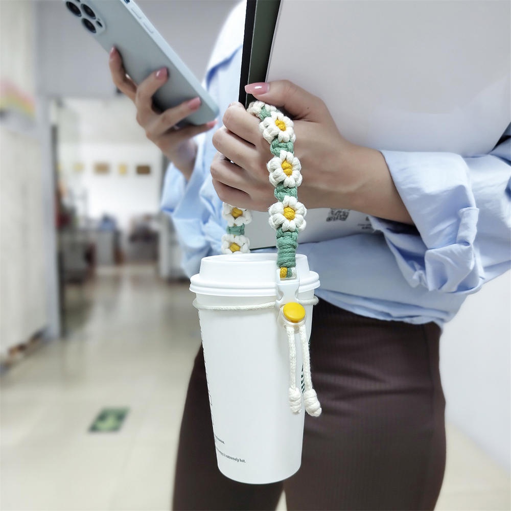 Handmade Woven Coffee Cup Carrying Strap, High-end Daisy Portable Milk ...