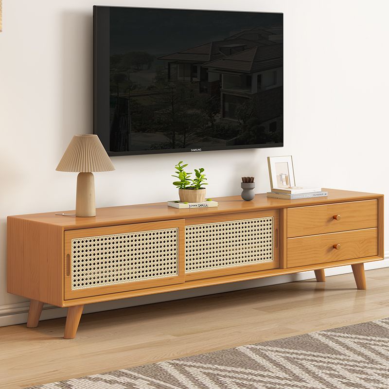Nordic Modern Solid Wood Living Room Simple Rattan Log TV Stand Small ...