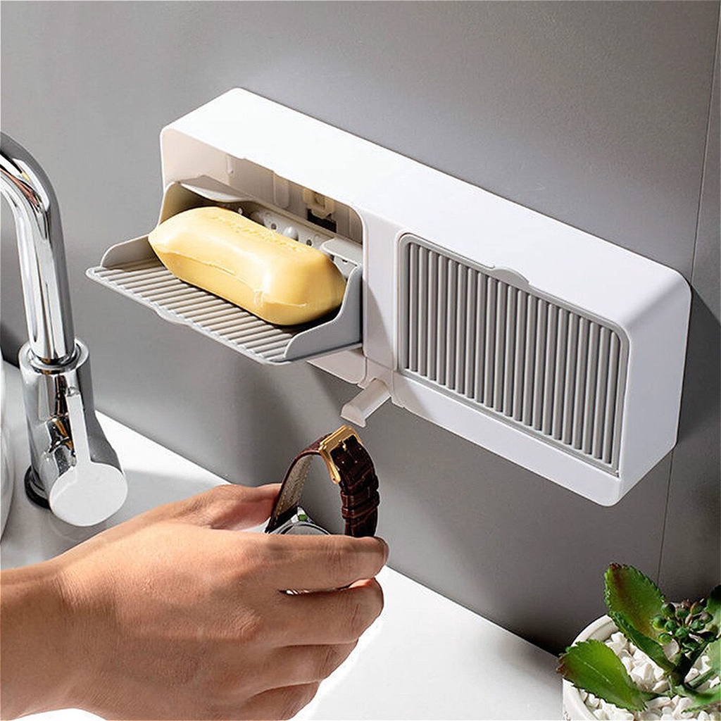 No-punch Double Cell Drain Clamshell Soap Organizer Wall-mounted Box ...