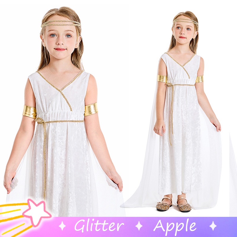 Ancient Greek Olympus Zeus Hera Roman Warrior White Dress For Kids Girl ...