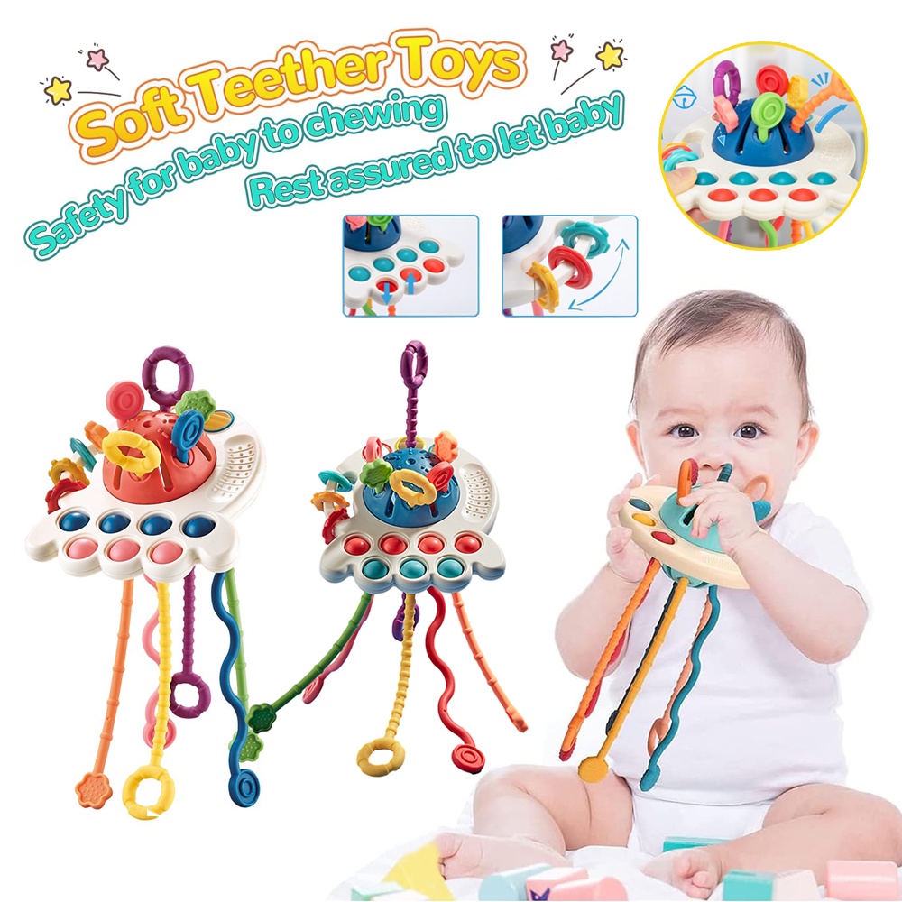 Montessori Pull String Sensory Toys Baby 6 12 Months Silicone Teething ...