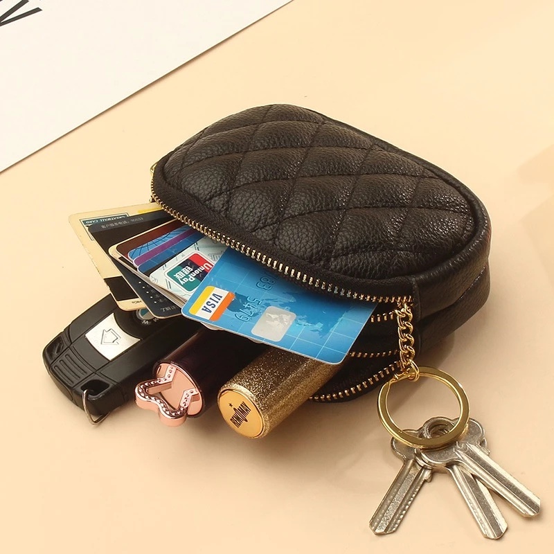 coin purse wallet with double zipper and key ring - premium PU leather ...