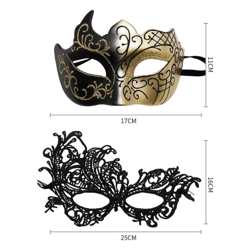 2 Pieces Couples Masquerade Masks Rhinestone Mysterious Face Cover Set ...