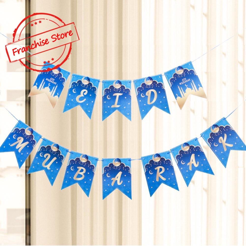Eid Mubarak Blue Banner Pull Flag 2024 Moon Star Pull Flag Background Decor For Islam Muslim ...