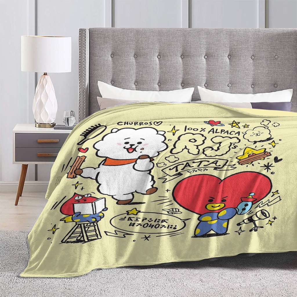 BTS Flannel Printed Sleeping Blanket BT21 Pattern Design Cotton Bed ...