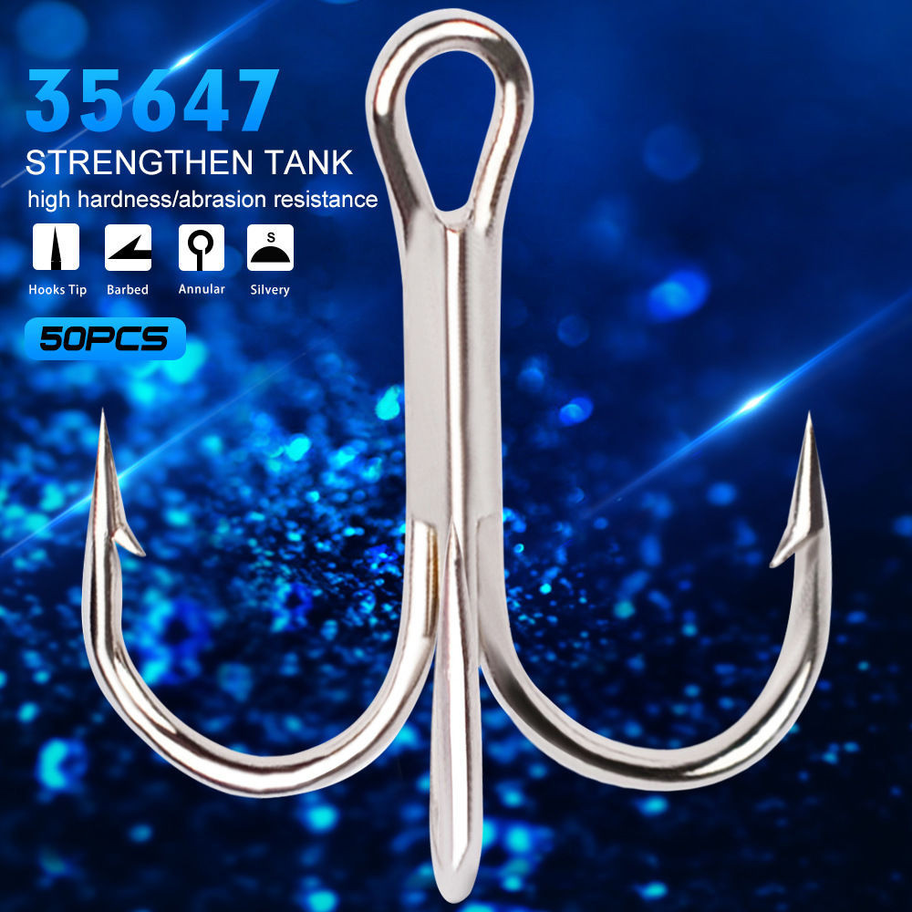 50pcs High Carbon Steel #2 #4 #6 #8 #10 Bend Fishing Treble Hooks Triple Barbed Fish Hook Set ...