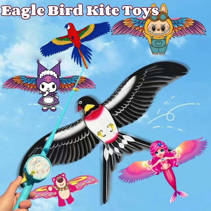 Cartoon Eagle Bird Kite Toys Fishing Rod with Rope Kids Handheld Flying ...
