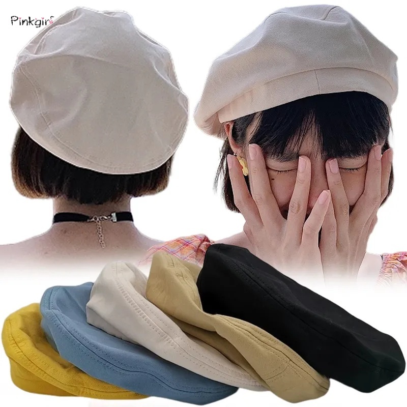 Solid Color Retro Fashion Simple Classic Women Girls Cotton Berets Hats British Style Autumn ...