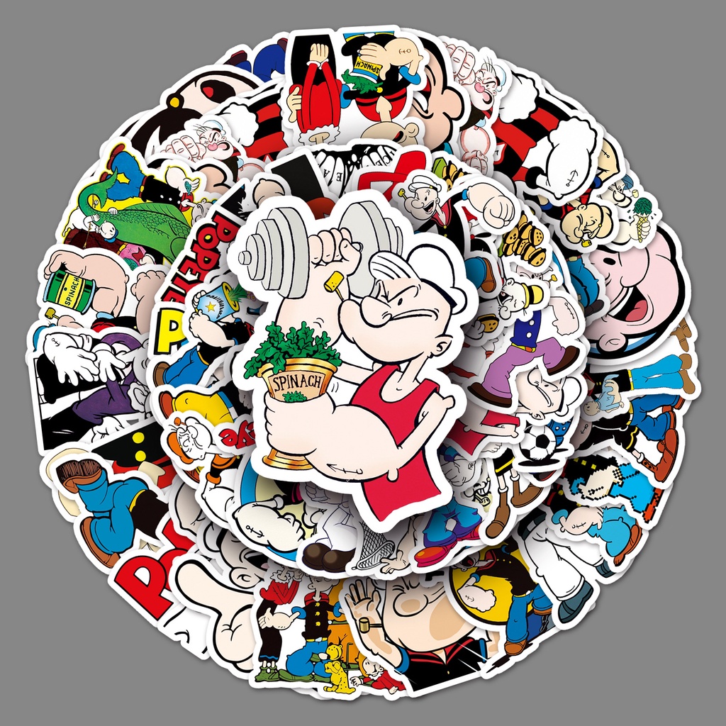 50 Sheets Riman Popeye Cartoon Graffiti Stickers Luggage Suitcase Car ...