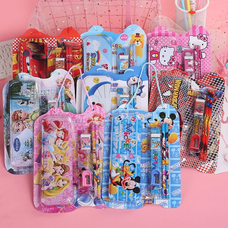 Kids 6in1 Stationery Set Pencil Case Set Cute Cartoon Design School ...