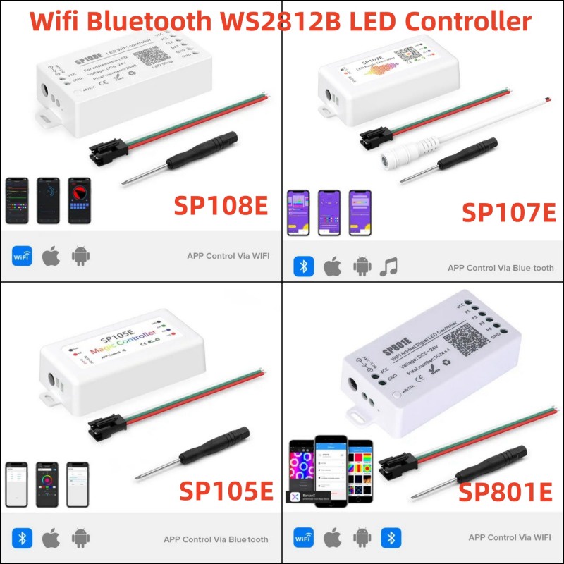 SP105E SP107E SP801E SP108E SPI Wifi Bluetooth WS2812B LED Controller ...