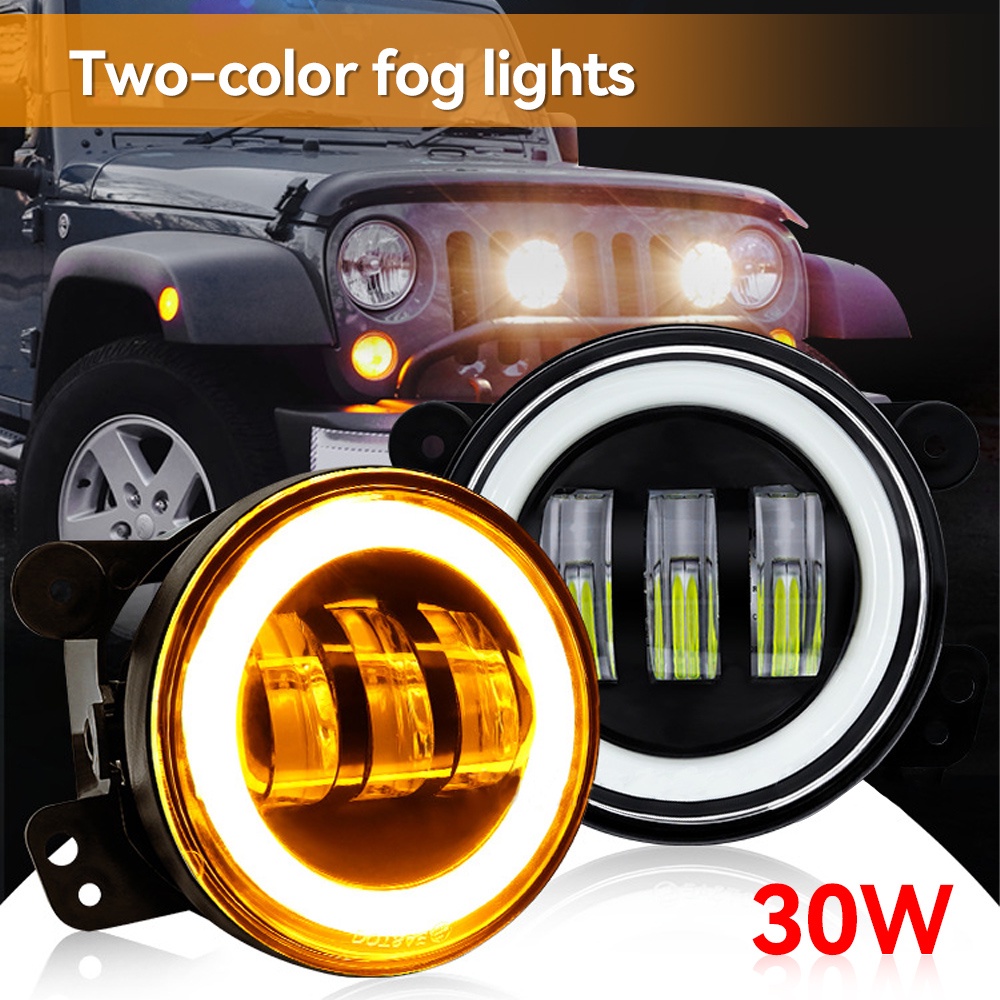 2PCS Universal 4Inch Round Led Fog Lights Angel Eyes 30W 6000K White ...