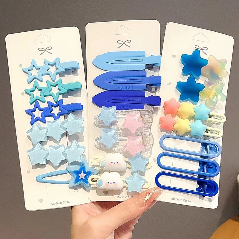 Cute Blue Pink Star Hair Clip Set | Shopee Philippines