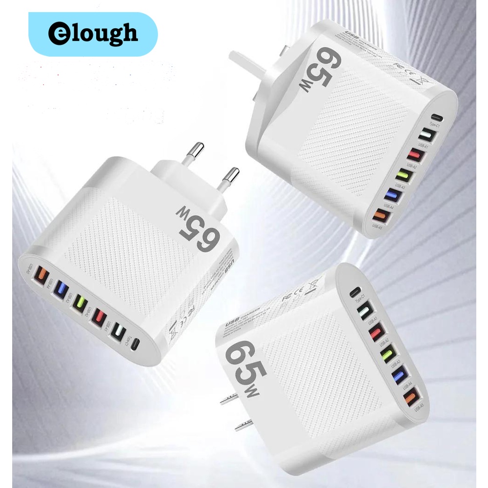 Elough 6 Ports EU US UK Plug PD USB Charger 5V/3.5A Mobile Phone ...