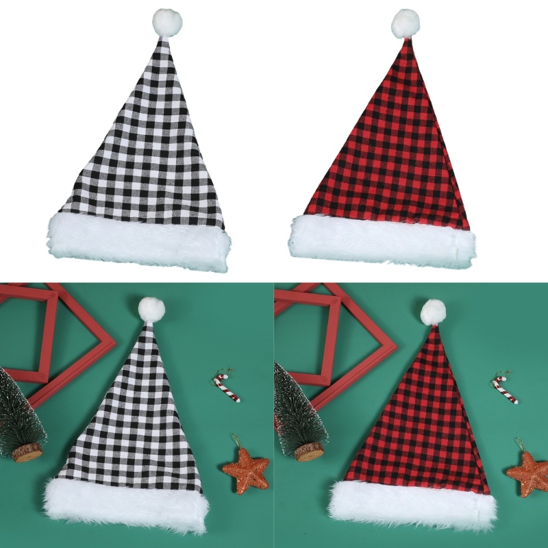 zzz Red Plaids Christmas Santa Hat Adult Cotton Warm Christmas Hat New ...