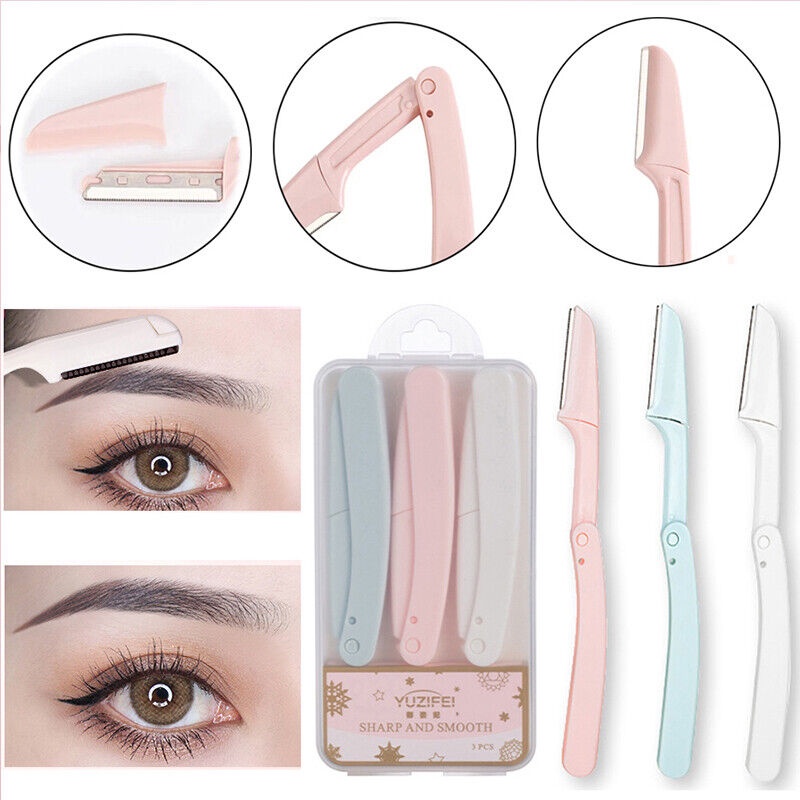 3Pcs set Portable Eyebrow Trimmer Foldable Hair Remover Set Eyebrow ...
