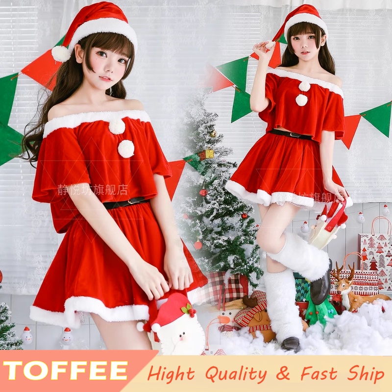 Sexy Off Shoulder Crop Top Christmas Outfits For Woman Adult Santa ...