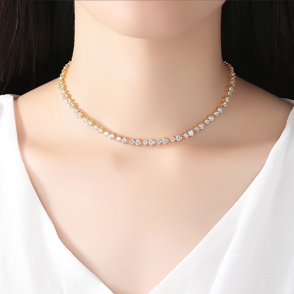 Single Row Diamond Necklace Copper Inlaid Zircon Fashionable Pull-out ...