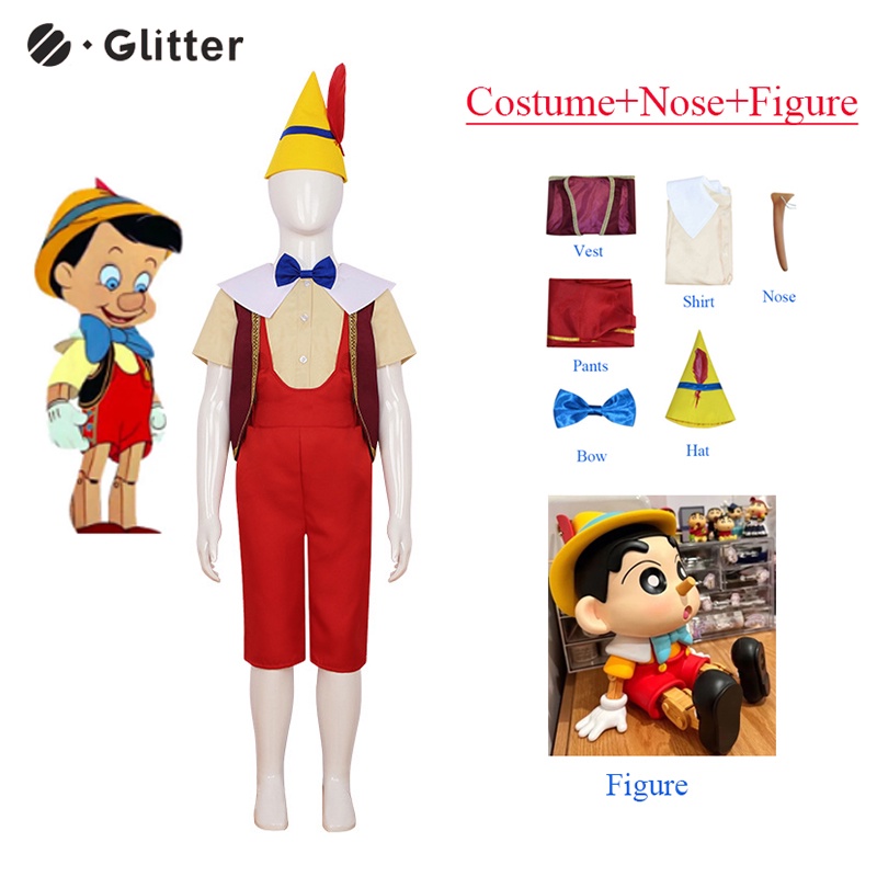 Disney Movie Puppet Pinocchio Cosplay Costume for Kids Boy Shirt Pants ...
