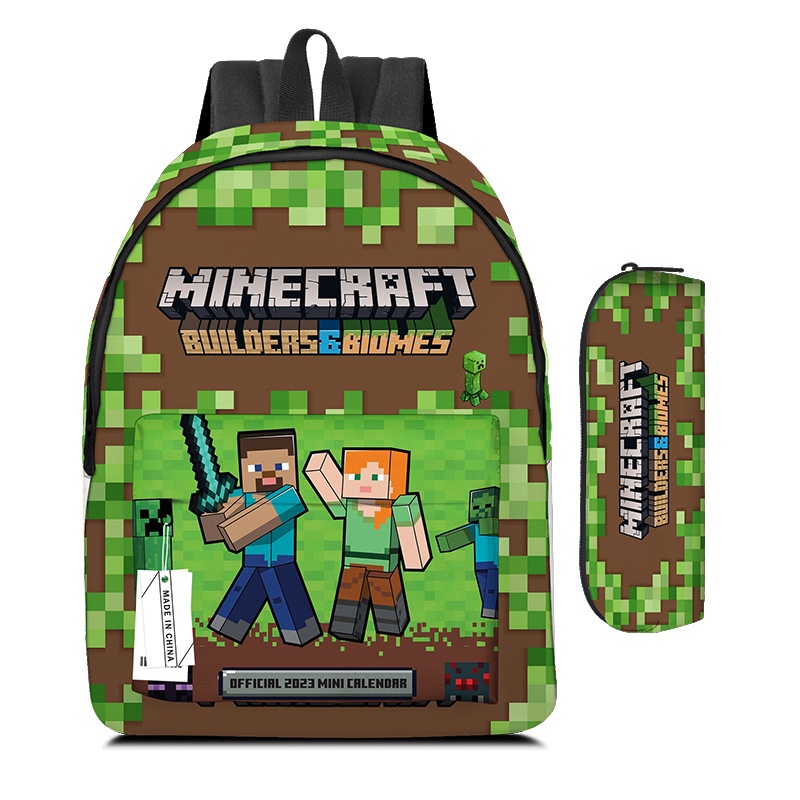 2PC-SET Minecraft Creeper School Bag Backpack Mosaic Backpack Minecraft ...