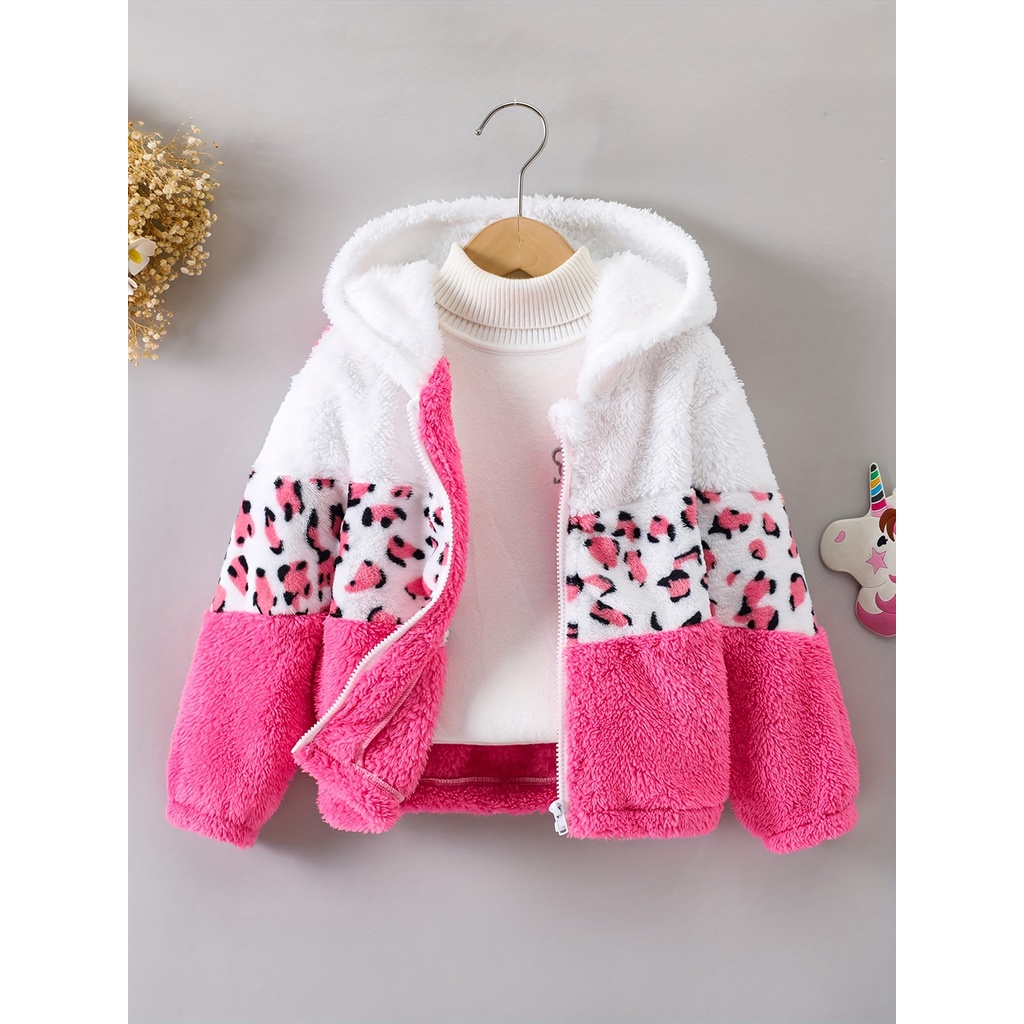 Fashionable Warm Girl Fuzzy Jacket Contrast Color Stitching Leopard ...