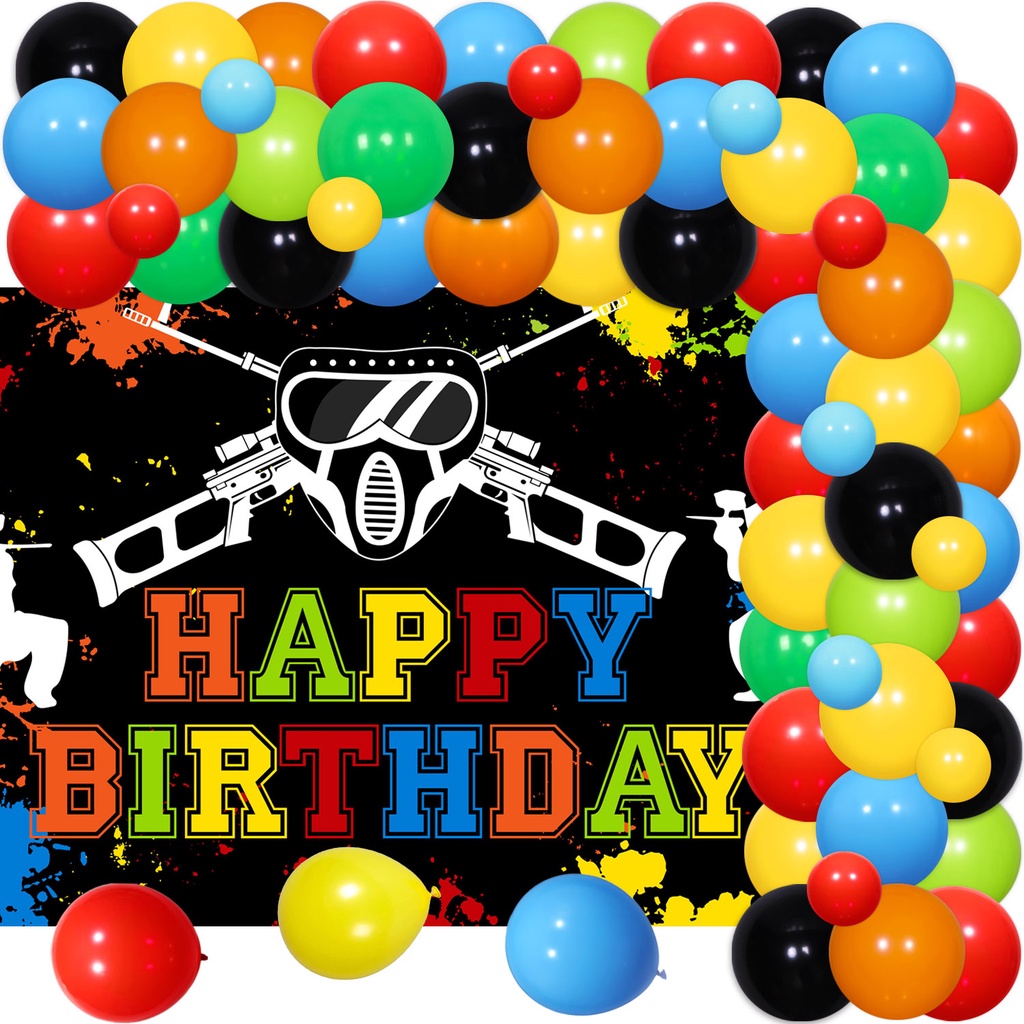 CHEEREVEAL 80PCS Colorful Balloon Battle Backdrop for Birthday Party ...