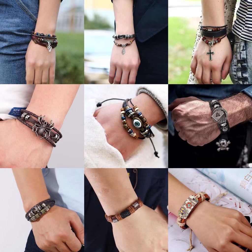 Retro Multi-layered Leather Bracelet for Men Treble Clef Cross Spider ...