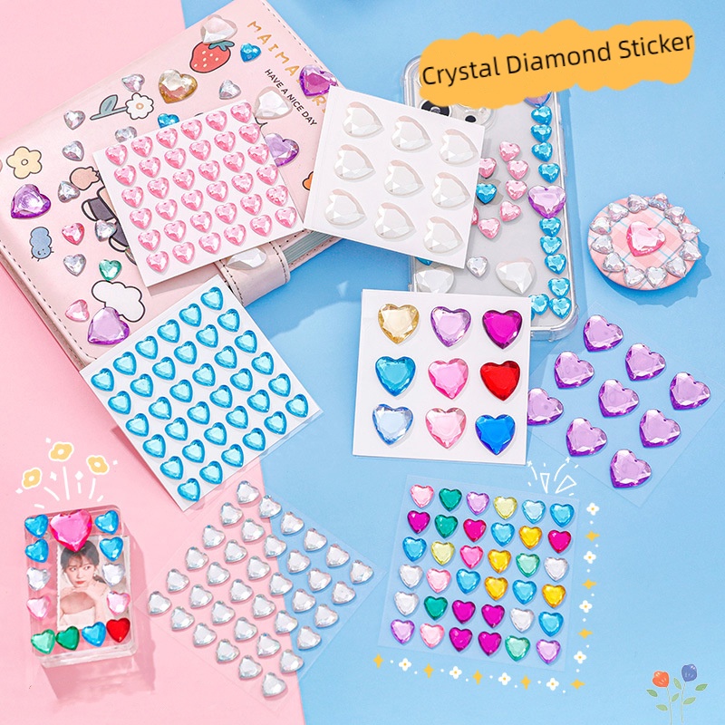 Crystal Diamond Stickers for Kids, Colourful Heart DIY Self Adhesive ...