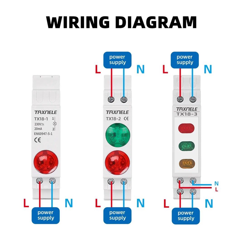 Din Rail Mount LED Signal Lamp AC DC 220V 230V Indicating Pilot Lights ...